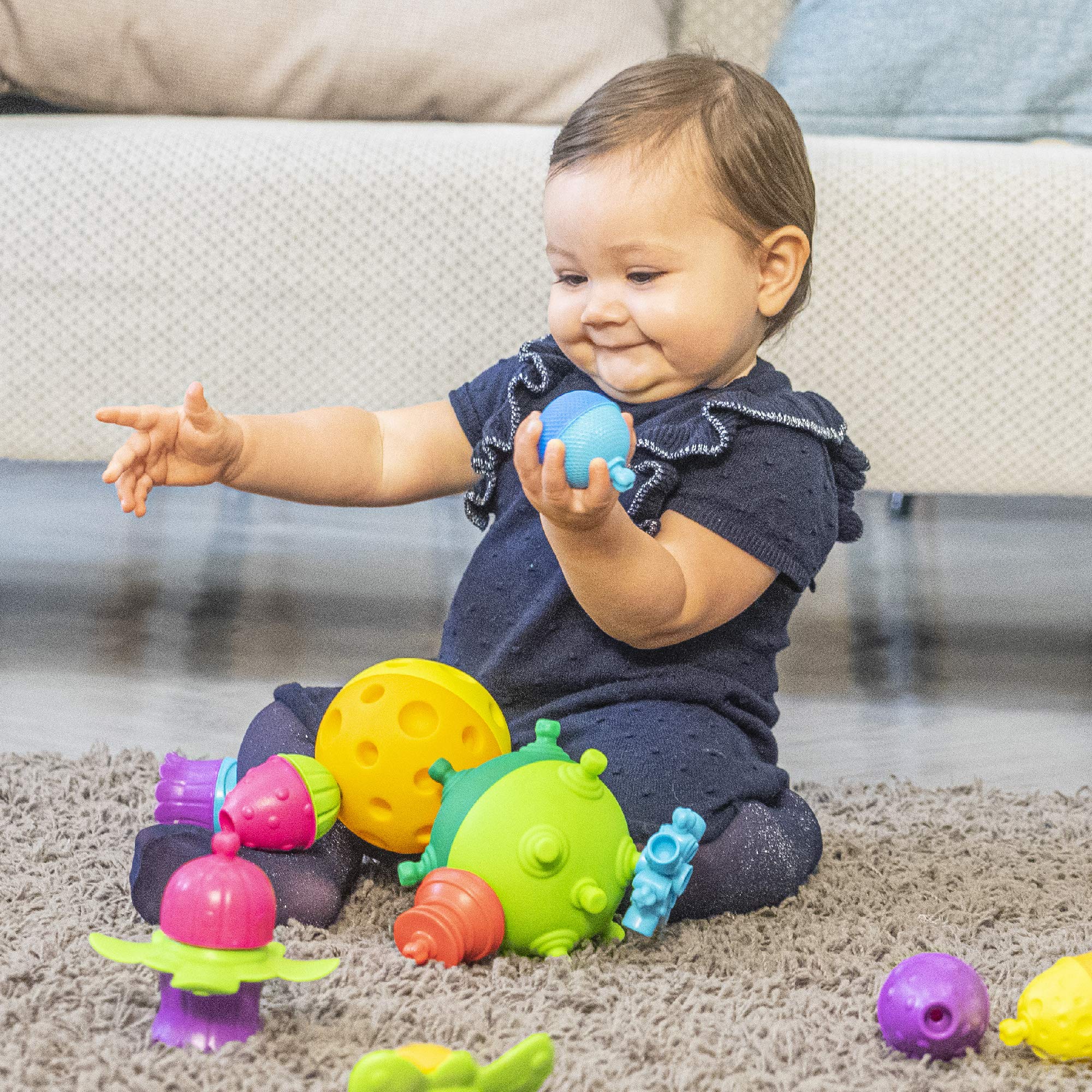 Lalaboom 3 Large Sensory Balls and 12 Piece Baby Pop Beads - Ages 10 Months to 3 Years - BL930