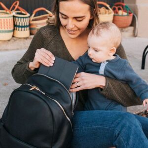 Little Unicorn Skyline Backpack – Diaper, Work, Travel Bag with Changing Pad - Premium Vegan Leather – Lightweight & Durable Design – 5 Interior Pockets – Easily Wipes Clean (Black)