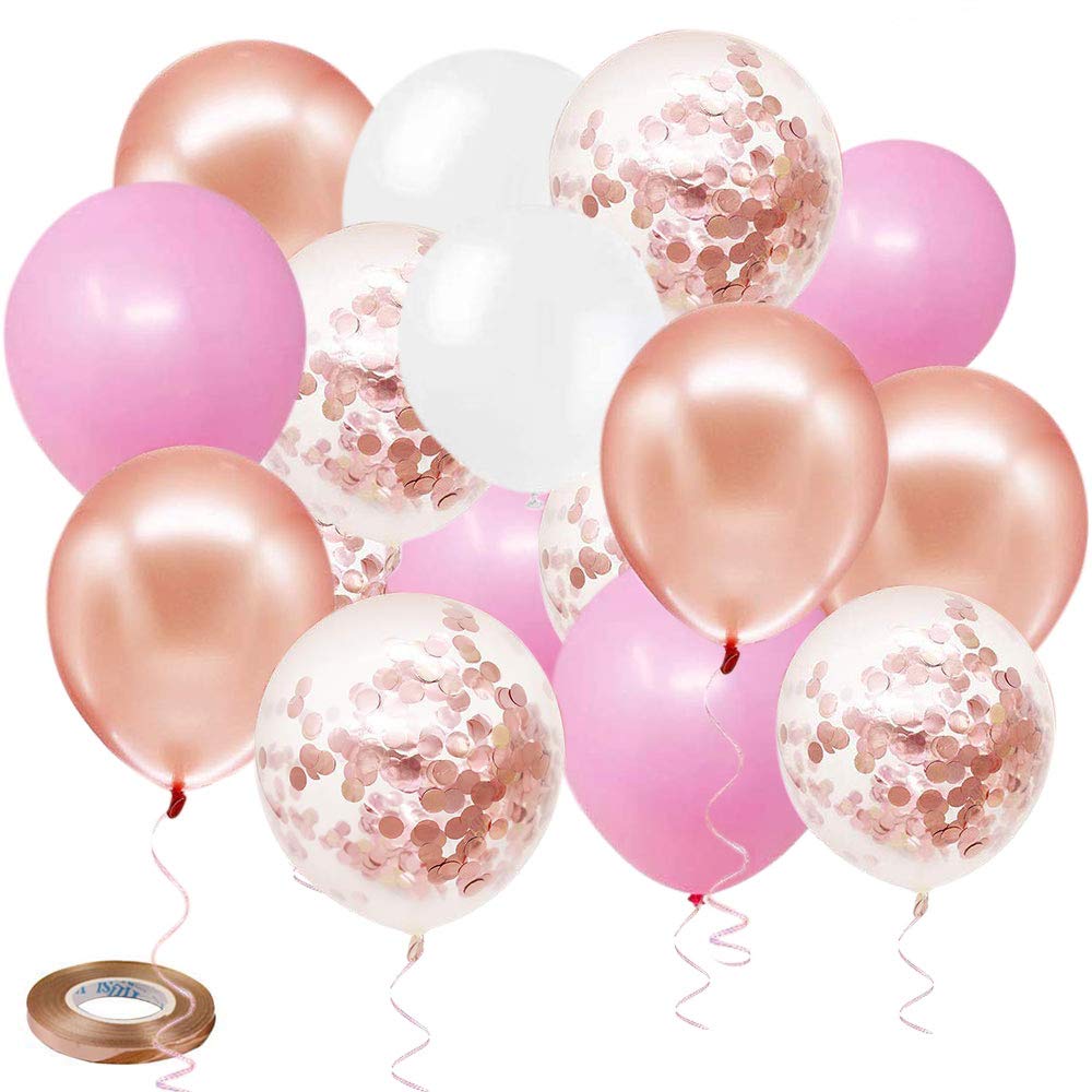 50pcs Rose Gold White Pink Balloons, 12 Inch Rose Gold Confetti Balloons Latex Party Balloons for Birthday Parties Wedding Graduation Anniversary Party Decorations.…