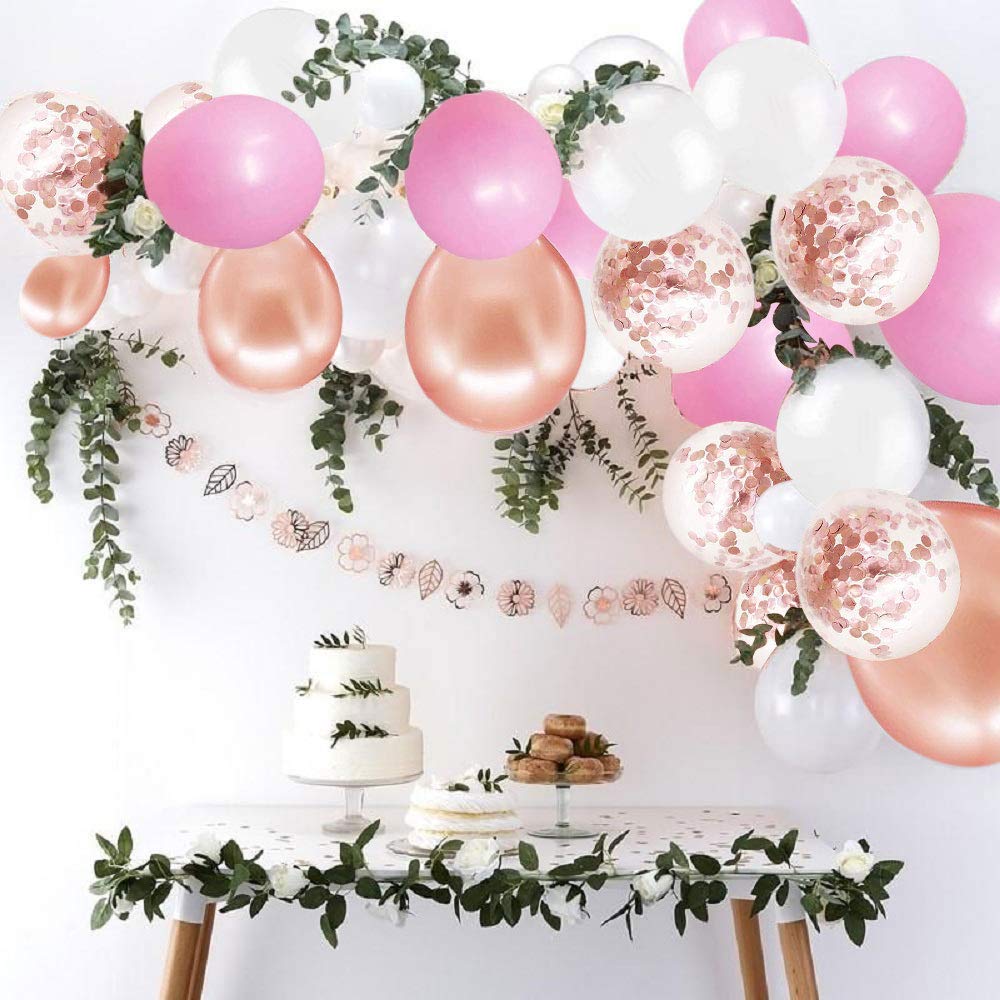 50pcs Rose Gold White Pink Balloons, 12 Inch Rose Gold Confetti Balloons Latex Party Balloons for Birthday Parties Wedding Graduation Anniversary Party Decorations.…