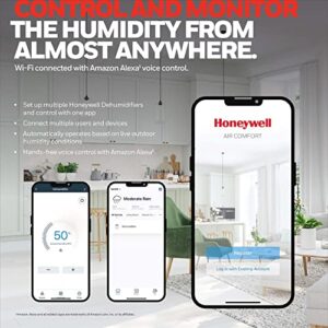 Honeywell 50 Pint Energy Star Smart Dehumidifier for Basements & Large Rooms Up to 4000 Sq. Ft. with WiFi, Alexa Voice Control, and Anti-Spill Design, (White)