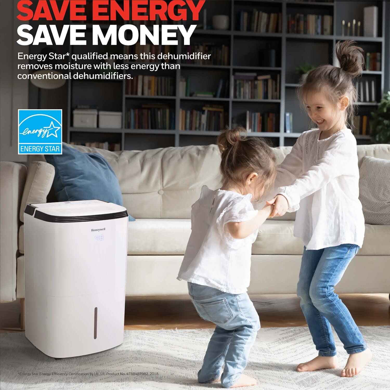 Honeywell 50 Pint Energy Star Smart Dehumidifier for Basements & Large Rooms Up to 4000 Sq. Ft. with WiFi, Alexa Voice Control, and Anti-Spill Design, (White)