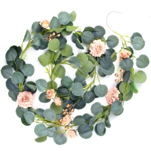 BigOtters 6Ft Artificial Flower Vine, Fake Silk Eucalyptus Garland Leaves Vine Artificial Berry Vine Hanging Vine Flowers Garland for Outdoor Wedding Backdrop Wall Decor Party Arch Garden Home Favor