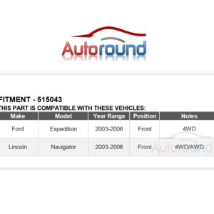 Autoround 515043 Front Wheel Hub and Bearing Assembly Fit for 4x4 4WD Ford Expedition/Lincoln Navigator 2003-2006 6 Lug w/ABS