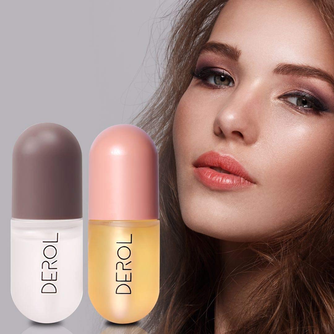 DEROL Lip Plumper by Vafee, Natural Lip Plumper and Lip Care Serum, Lip Enhancer for Fuller, Lip Mask, Beautiful Fuller, Hydrating & Reduce Fine Lines 5.5ML (Day& Night)