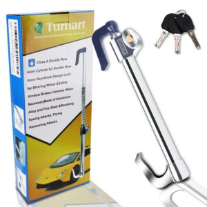 turnart steering wheel lock anti-theft device universal brake lock bar telescopic double hook pedal lock adjustable car lock for sedan truck van suv security with 3 keys (max length: 34in)