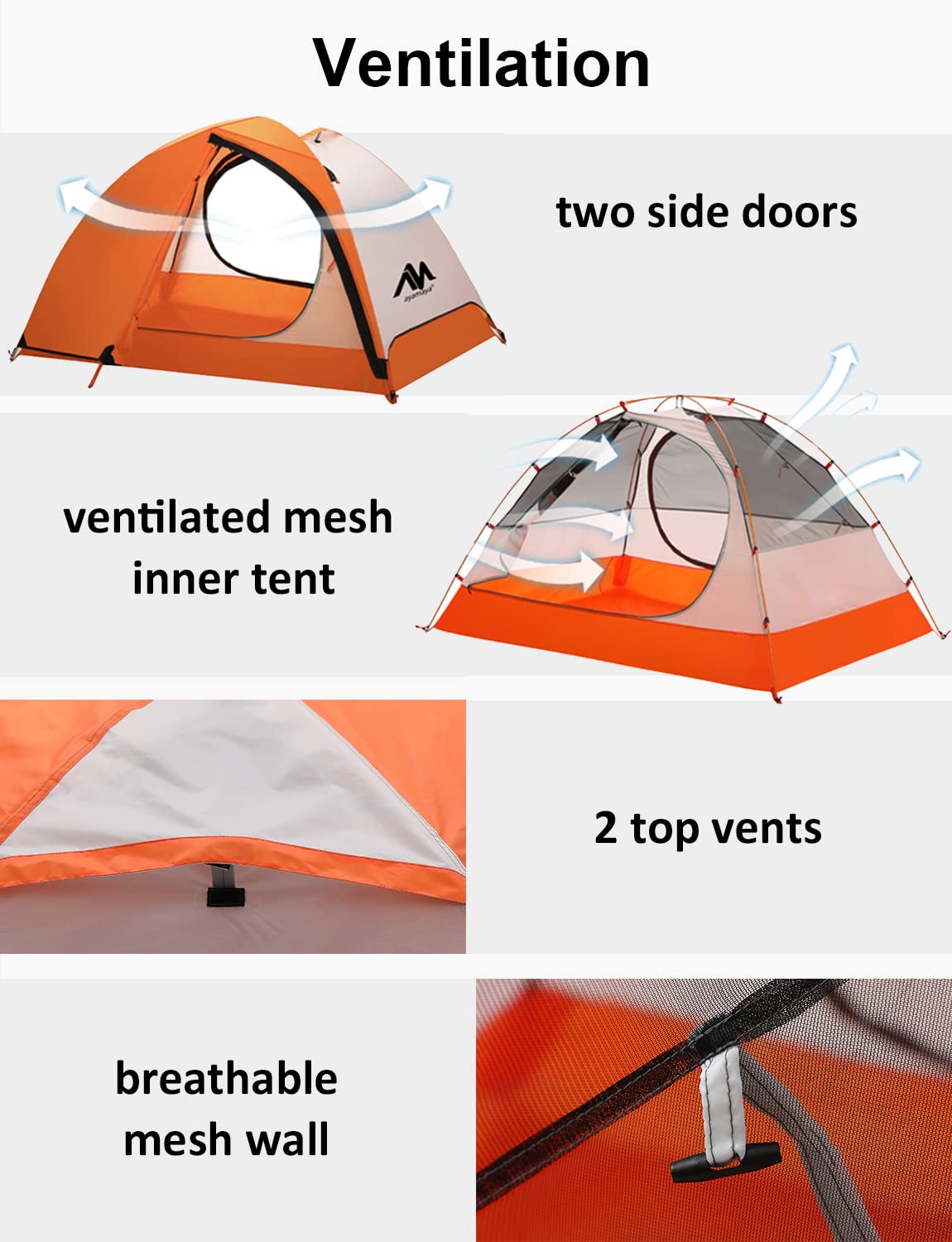 Backpacking Tent - AYAMAYA Waterproof 2 Person Ultralight Camping Tents with Removable Rainfly,Lightweight Aluminum Frame Freestanding Hiking Tent for 1 2 Person Easy Setup for Camping Hunting Travel