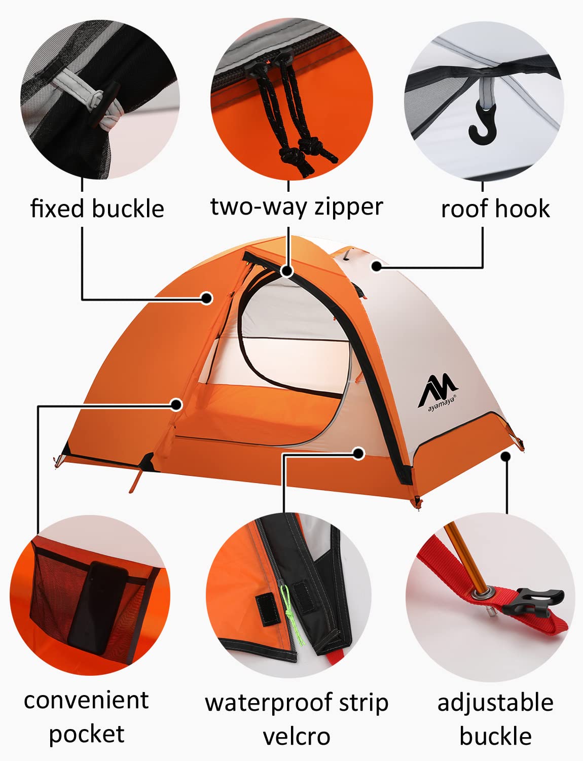 Backpacking Tent - AYAMAYA Waterproof 2 Person Ultralight Camping Tents with Removable Rainfly,Lightweight Aluminum Frame Freestanding Hiking Tent for 1 2 Person Easy Setup for Camping Hunting Travel