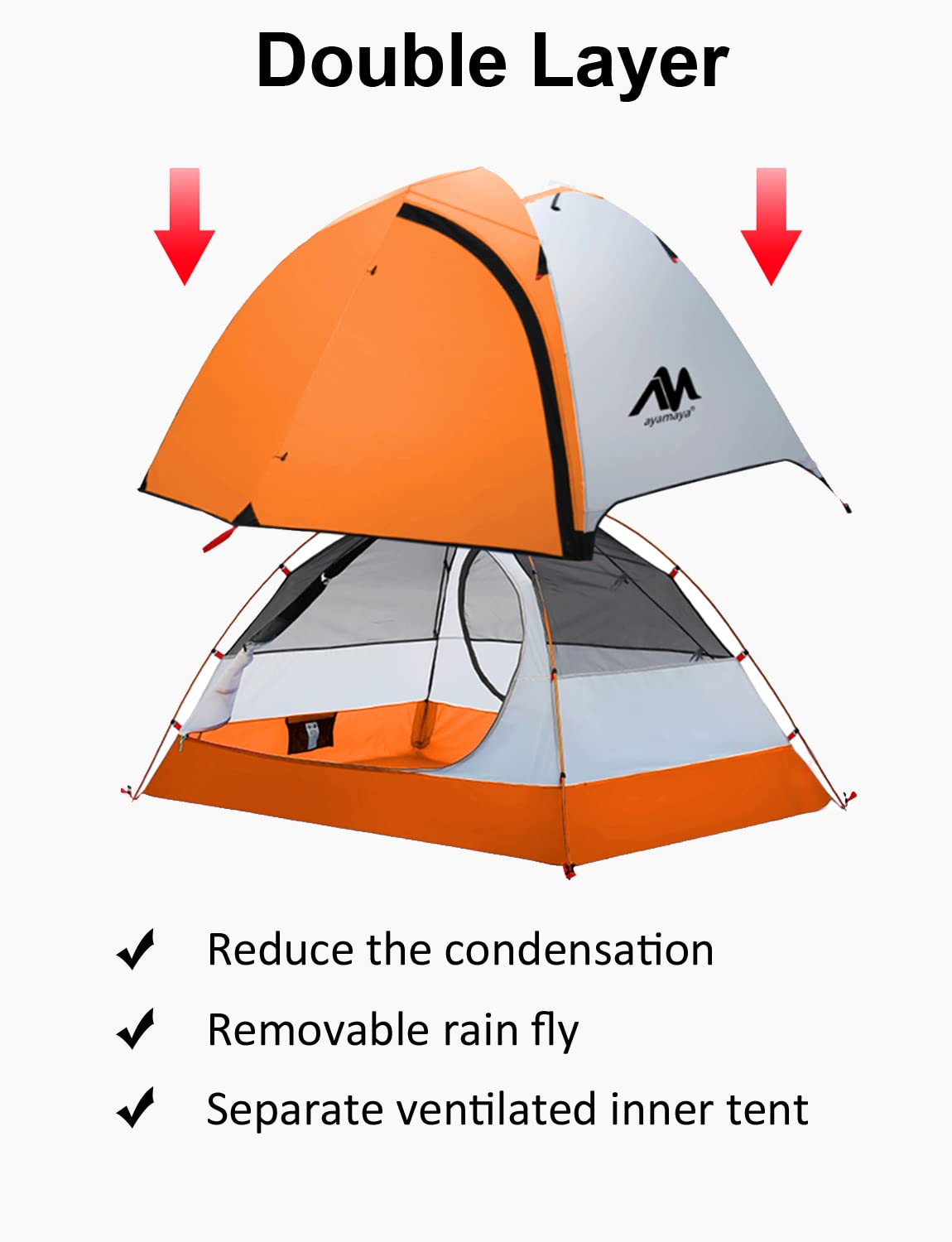 Backpacking Tent - AYAMAYA Waterproof 2 Person Ultralight Camping Tents with Removable Rainfly,Lightweight Aluminum Frame Freestanding Hiking Tent for 1 2 Person Easy Setup for Camping Hunting Travel