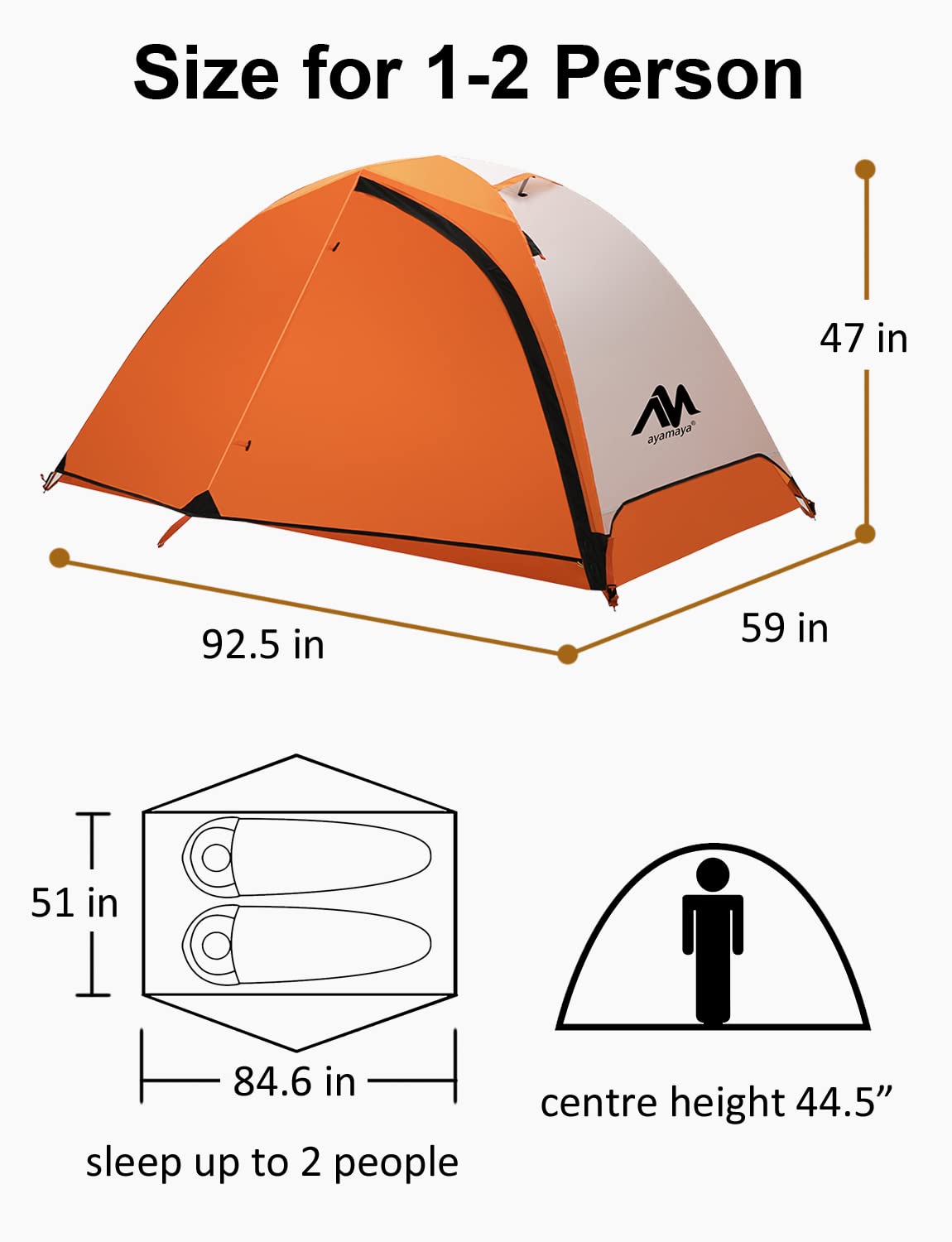 Backpacking Tent - AYAMAYA Waterproof 2 Person Ultralight Camping Tents with Removable Rainfly,Lightweight Aluminum Frame Freestanding Hiking Tent for 1 2 Person Easy Setup for Camping Hunting Travel