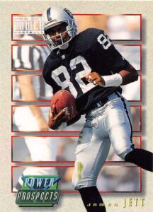 1993 pro set power update prospects football #20 james jett rc rookie card los angeles raiders official nfl trading card from the pro set company