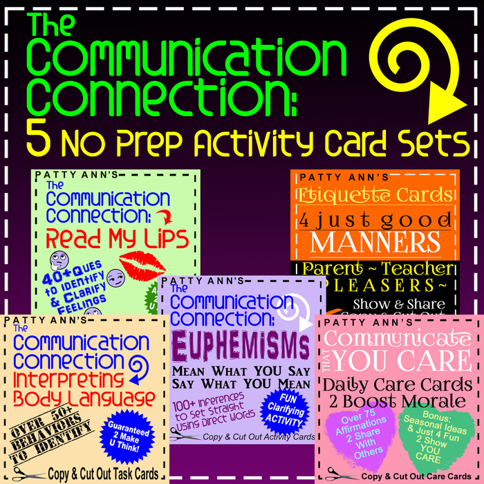 Communication Connection: 5 NO Prep Copy & Cut Out Activity Card & Game Sets Bundle!