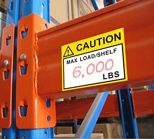 Pallet Rack Capacity Label, 3×4″ (76.2×101.6mm) Caution Max Load/Shelf LBS, Industrial Strength Warehouse Cross Beam Safety Warning Self-Adhesive PVC Sticker, British Unit, BU_A_1, Pack of 100 PCS