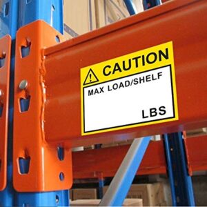 Pallet Rack Capacity Label, 3×4″ (76.2×101.6mm) Caution Max Load/Shelf LBS, Industrial Strength Warehouse Cross Beam Safety Warning Self-Adhesive PVC Sticker, British Unit, BU_A_1, Pack of 100 PCS