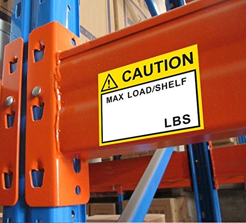 Pallet Rack Capacity Label, 3×4″ (76.2×101.6mm) Caution Max Load/Shelf LBS, Industrial Strength Warehouse Cross Beam Safety Warning Self-Adhesive PVC Sticker, British Unit, BU_A_1, Pack of 100 PCS