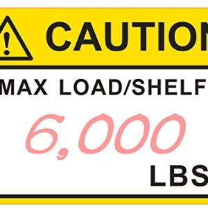 Pallet Rack Capacity Label, 3×4″ (76.2×101.6mm) Caution Max Load/Shelf LBS, Industrial Strength Warehouse Cross Beam Safety Warning Self-Adhesive PVC Sticker, British Unit, BU_A_1, Pack of 100 PCS