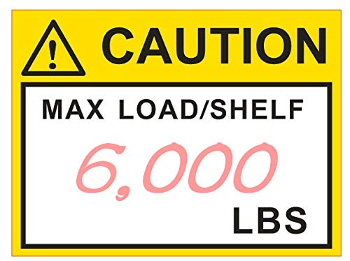 Pallet Rack Capacity Label, 3×4″ (76.2×101.6mm) Caution Max Load/Shelf LBS, Industrial Strength Warehouse Cross Beam Safety Warning Self-Adhesive PVC Sticker, British Unit, BU_A_1, Pack of 100 PCS