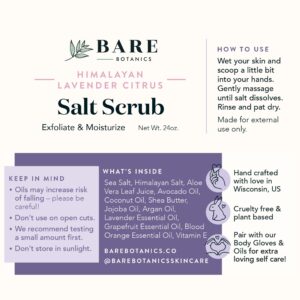 Bare Botanics Lavender Citrus Body Scrub 24oz | Made in Madison, WI | All Natural Himalayan Salt Exfoliator Skin Loving Moisturizers | Vegan & Cruelty Free | Gift Ready Packaging w/a Cute Wooden Spoon