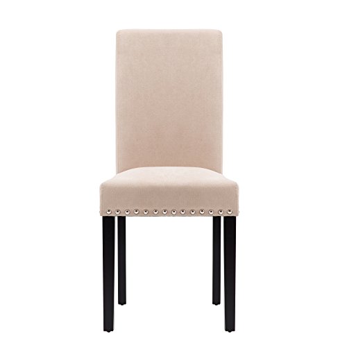 NOBPEINT Dining Chair Upholstered Fabric Dining Chairs with Copper Nails,Set of 2,Beige