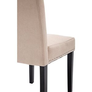 NOBPEINT Dining Chair Upholstered Fabric Dining Chairs with Copper Nails,Set of 2,Beige