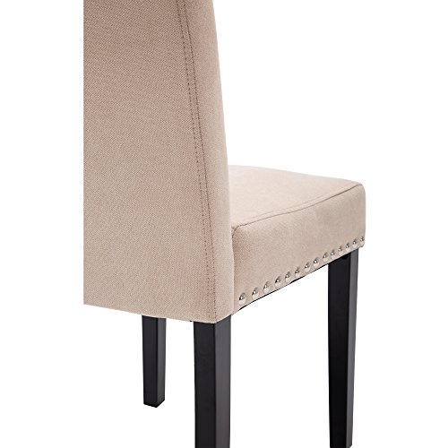 NOBPEINT Dining Chair Upholstered Fabric Dining Chairs with Copper Nails,Set of 2,Beige