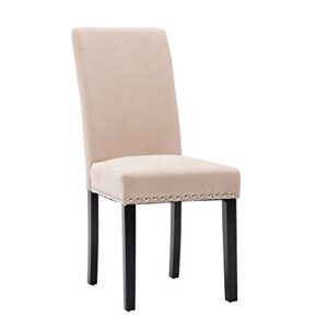 NOBPEINT Dining Chair Upholstered Fabric Dining Chairs with Copper Nails,Set of 2,Beige