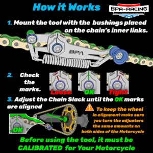 BPA-RACING Motorcycle Chain Slack Adjuster Tool - Innovative Chain Tensioning Tool for Easy, Quick & Precise Chain Slack Adjustment- Slack Setter Tool (Red)