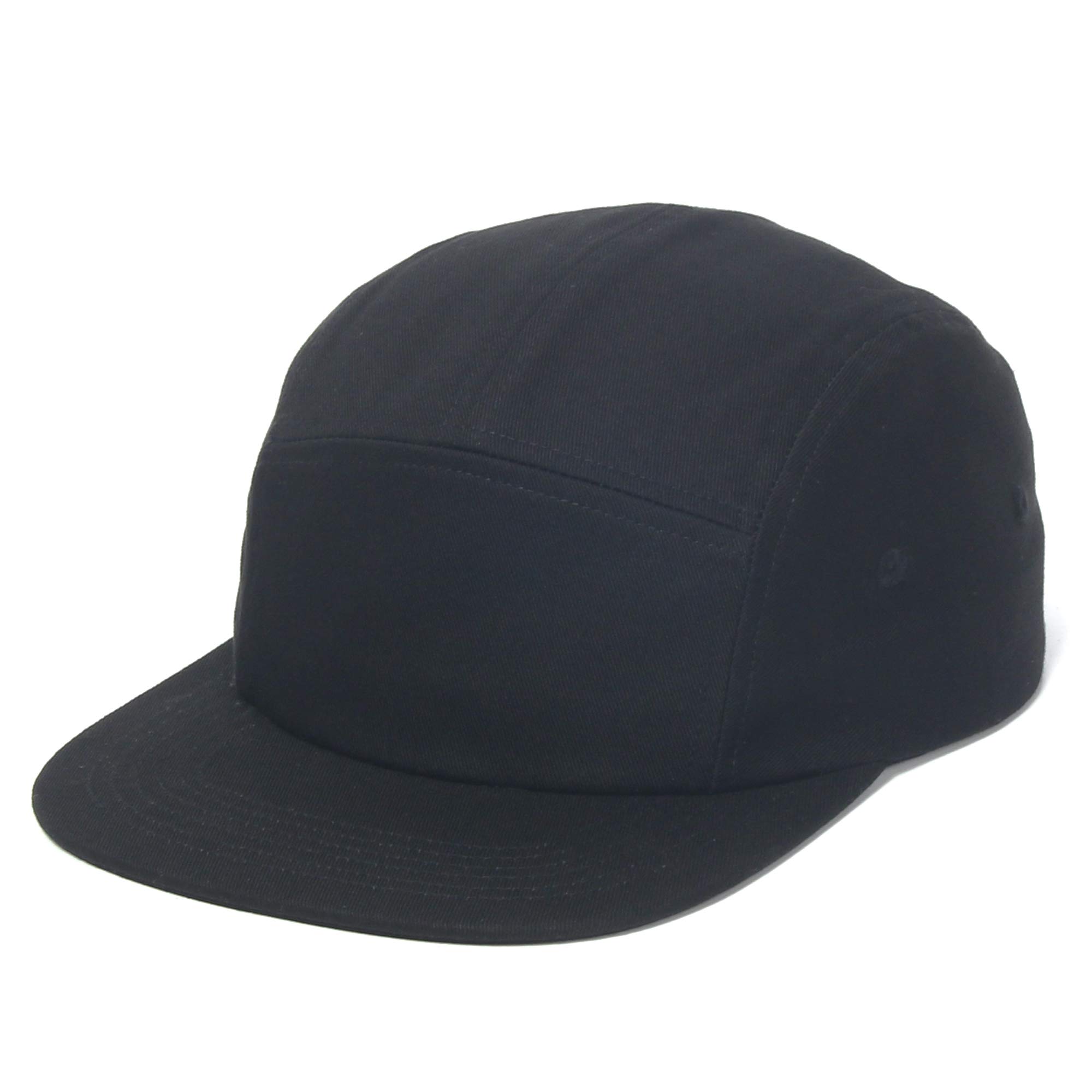 DongKing 5 Panels Baseball Cap Classic Flat Bill Hat Cotton Short Flat Brim Caps (Black)