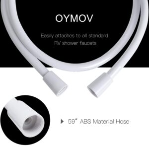 OYMOV RV Shower Head with Hose - Non-Metallic Outdoor RV Shower Kits Replacement with Pause Function for RVs, Fifth Wheels, Motor Homes, Travel Trailers, Campers, Boats, White