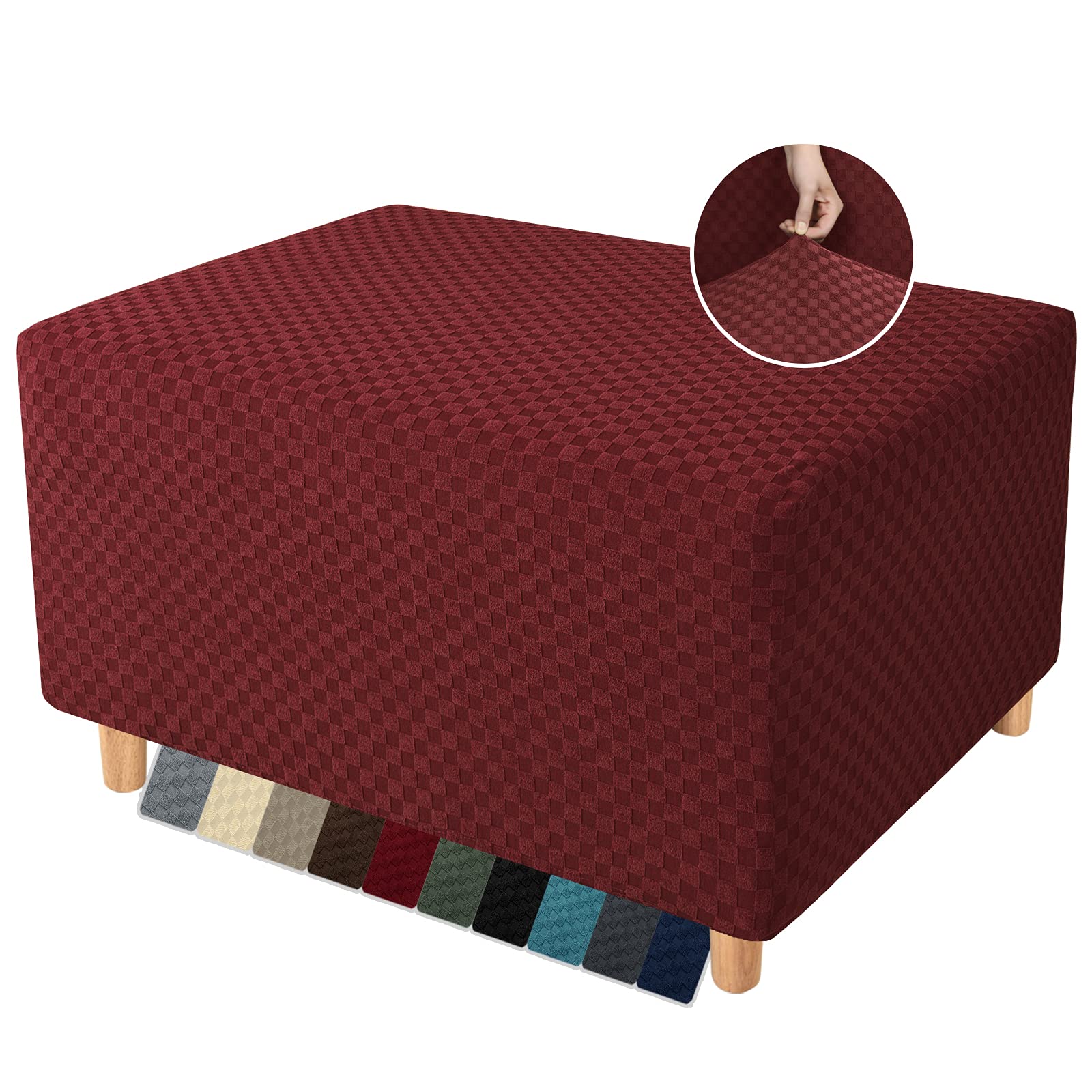 YEMYHOM Ottoman Cover Latest Jacquard Design High Stretch Folding Storage Footstool Protector Rectangle Removable Slipcover (Ottoman Small, Christmas Wine Red)