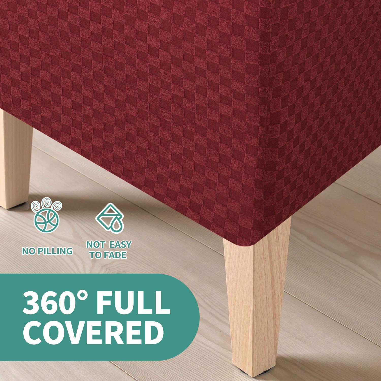 YEMYHOM Ottoman Cover Latest Jacquard Design High Stretch Folding Storage Footstool Protector Rectangle Removable Slipcover (Ottoman Small, Christmas Wine Red)