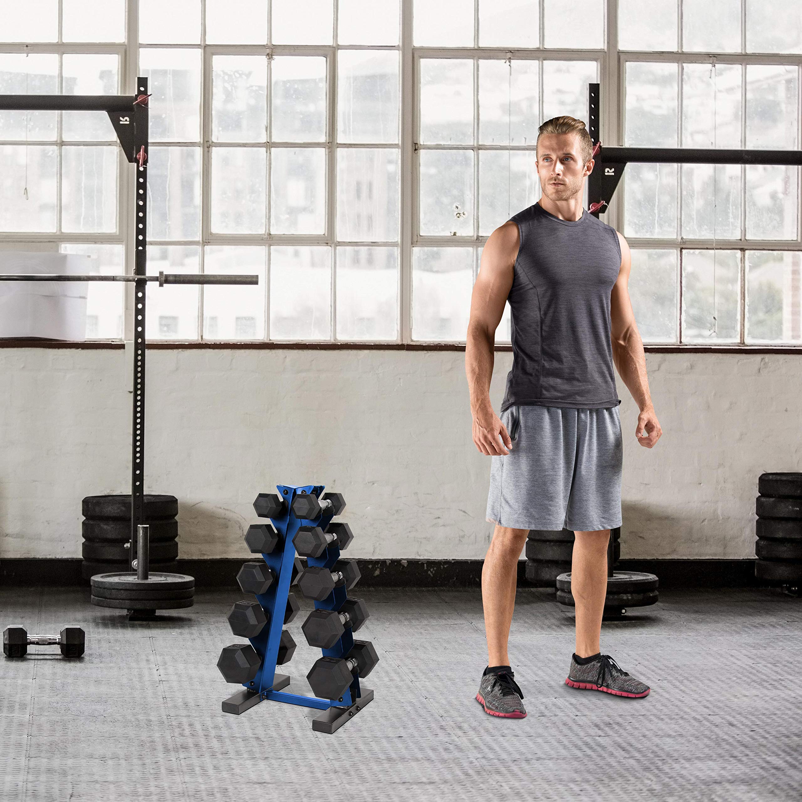 CAP Barbell 150-Pound Dumbbell Set with Vertical Rack, Blue (SDRS-150R-12BISBL)