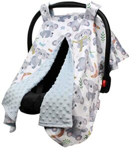 baby car seat canopy cover - baby koala bears & butterflies with light blue minky dot