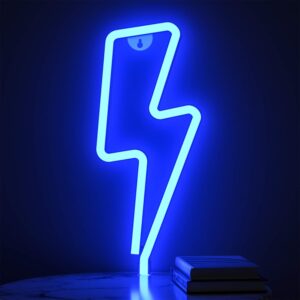 xiyunte neon sign lightning bolt neon light sign for wall decor, usb or battery powered blue led lightning bolt neon signs for bedroom, kids room, living room, bar, party, christmas, wedding