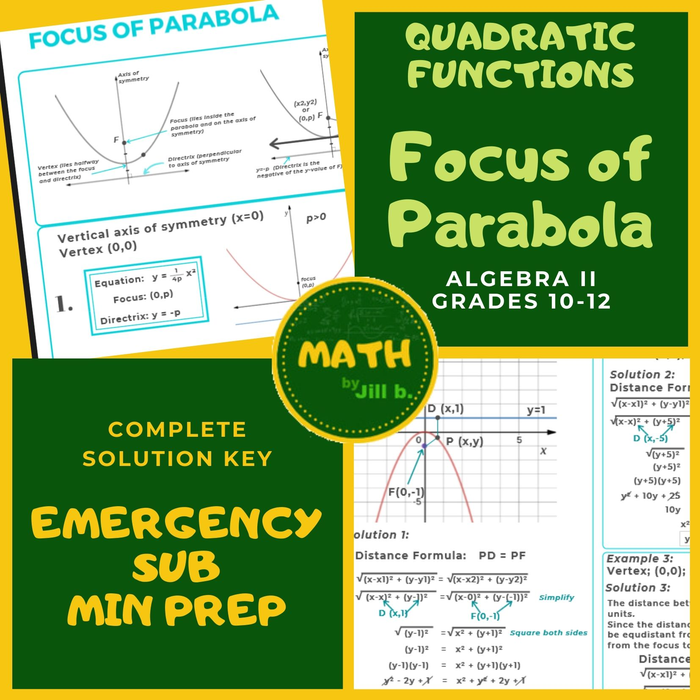 Focus of Parabola Algebra 2 Quadratic Functions Lesson + Worksheet + Full Answer Key Homeschool Emergency Substitute Minimum Prep