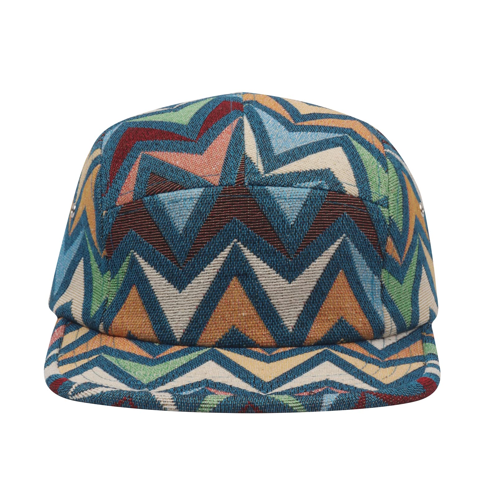 Hatphile Pattern Multi Color Stripe 5 Panel Hat (Large, Geo Jacquard Navy Red)