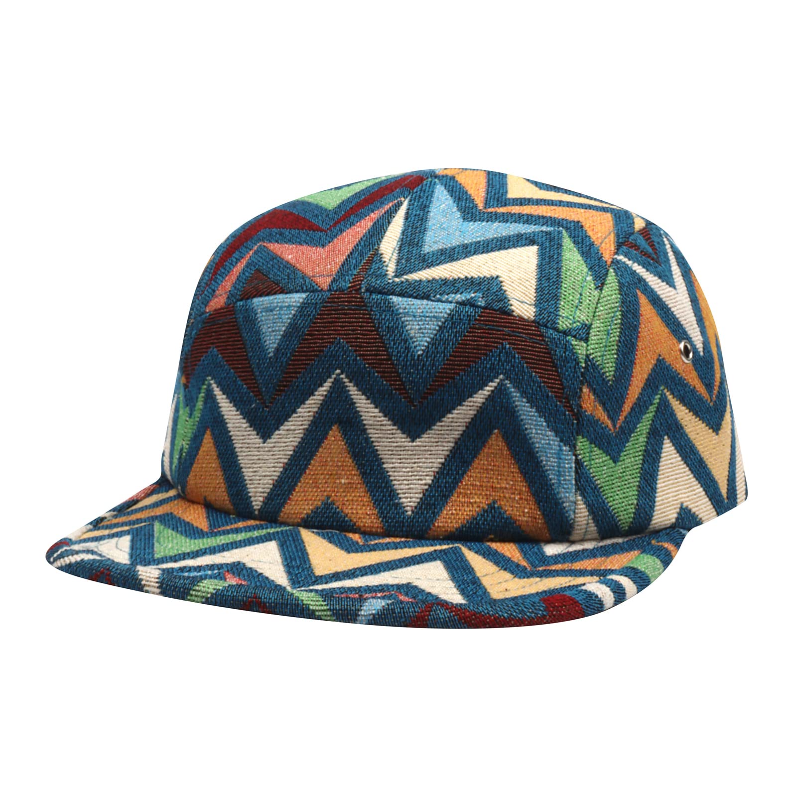 Hatphile Pattern Multi Color Stripe 5 Panel Hat (Large, Geo Jacquard Navy Red)