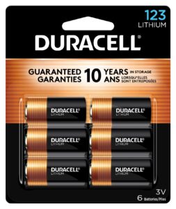 duracell cr123a 3v lithium battery, 6 count pack, 123 3 volt high power lithium battery, long-lasting for home safety and security devices, high-intensity flashlights, and home automation