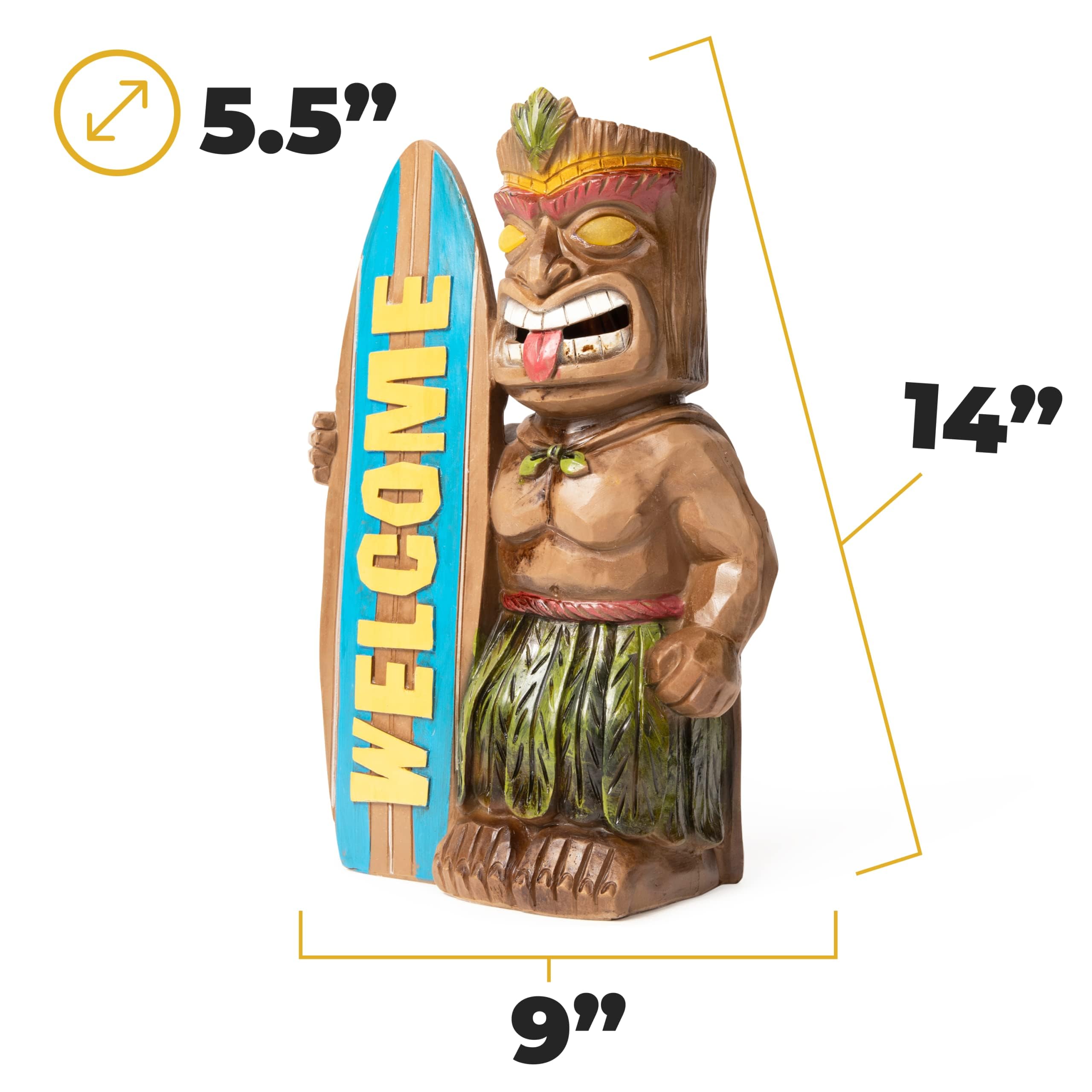 VP Home Tribal Tiki Head Solar Light - Solar Powered Flickering LED Garden & Outdoor Decor for Tiki Bar & Tribal Decorations - Set of 2 - Brown