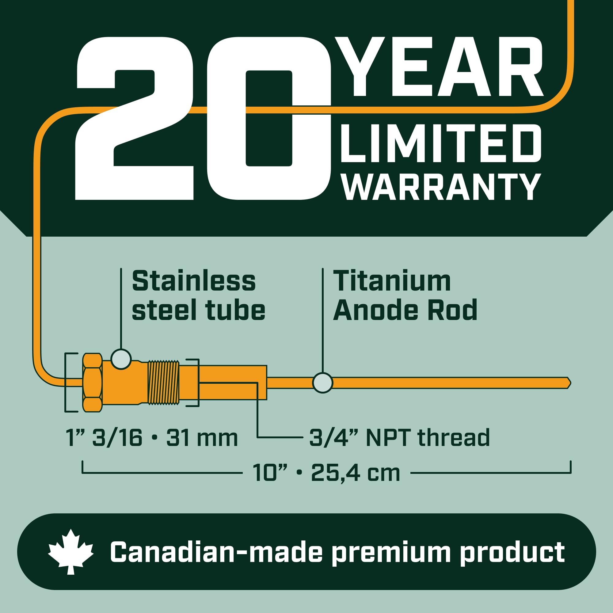 Corro-Protec RV Anode Rod for Hot Water Heater, 20-Year Warranty Powered Anode, Permanently Stops Corrosion to Extend Water Heater Life Expectancy, Eliminate Hot Water Sulfur Smell & Fits All Suburban