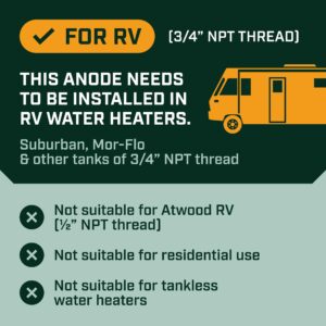 Corro-Protec RV Anode Rod for Hot Water Heater, 20-Year Warranty Powered Anode, Permanently Stops Corrosion to Extend Water Heater Life Expectancy, Eliminate Hot Water Sulfur Smell & Fits All Suburban