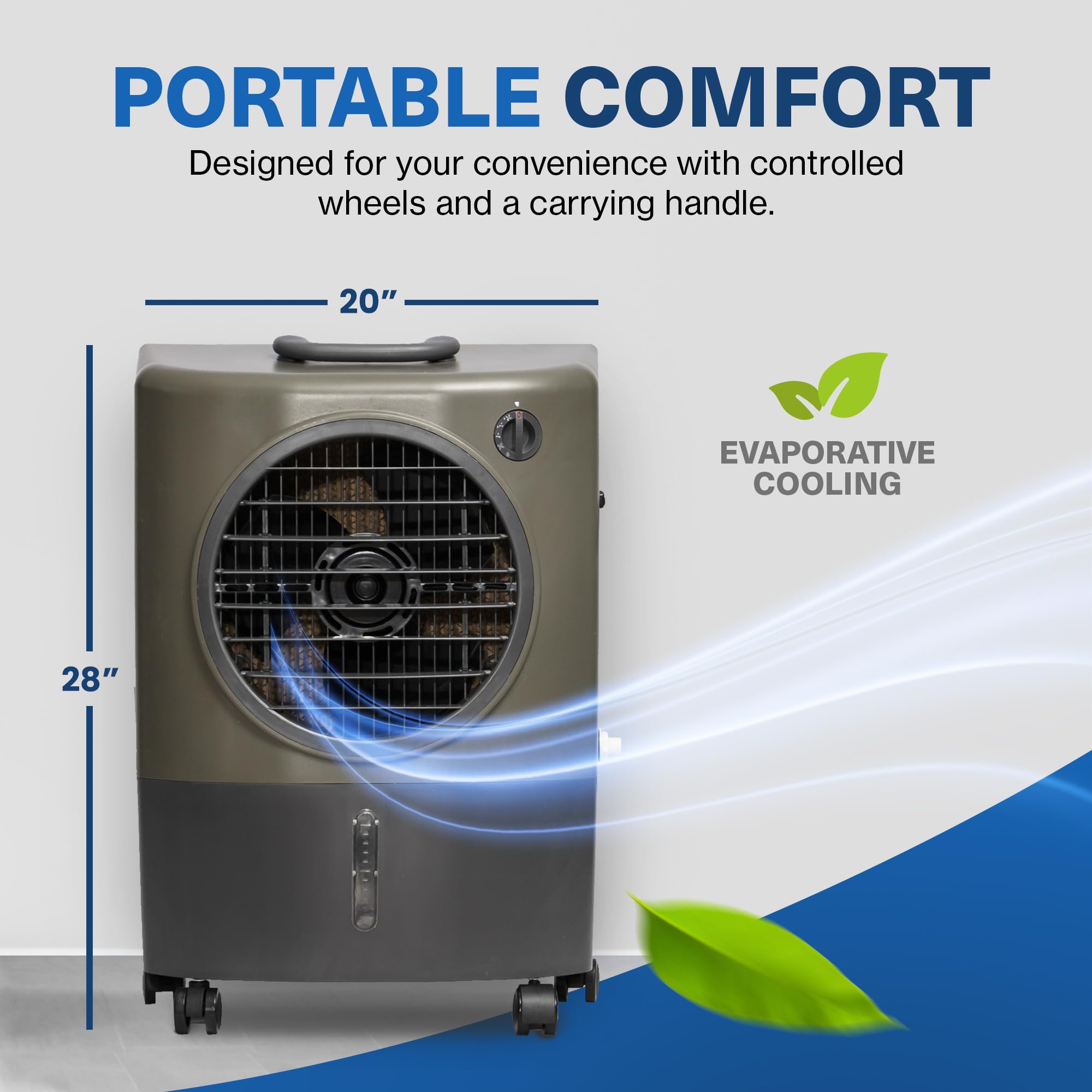 Hessaire MC18V Portable Evaporative Cooler, Green, 1300 CFM, Cools 500 Square Feet