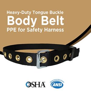 AFP Tongue Buckle Body Belt, Heavy-Duty Tool Belt for Pouches, Work Belt, PPE for Safety Harness, Work Positioning, Construction, Fall-Protection, Carpenters (OSHA/ANSI rated) 1.75’’W, Black (Large)