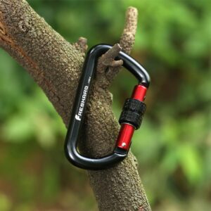 FresKaro Carabiner Clip, Locking and Small, Heavy Duty Carbineers, Key and Keychain Clips, Black Safety Aerial Karabiner 3inch, Aluminum, D-Ring, for Belt, Hammock, Weight Bearing, Hiking, Dog Crate