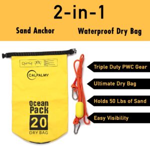 CALPALMY (2-Pack 2-in-1 Sand Anchor for Small Boats, Power Watercrafts, Canoes and Kayaks | Waterproof Dry Bag for Hiking, Camping, Water Sports, Kayaking, Boating, Surfing and Tubing