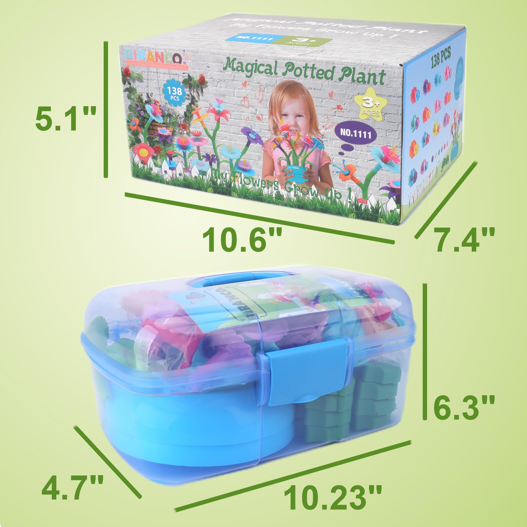 BIRANCO. Flower Garden Building Set - Grow up! Fun Stacking Toys for Toddlers and Kids Age 3-6 Year Olds, Educational Activity for Preschool, Cool STEM Gardening Gifts for Girls (138 PCS)