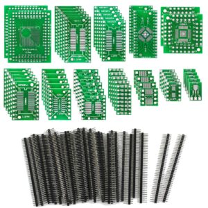 keeyees 12 types smd to dip adapter pcb proto board kit sop8 sop10 sop14 sop16 sop20 sop24 sop28 0402/0603/0805 smt sot89/sot223 tqfp100 qfn32 qfn44/48 with 40pcs 2.54mm pin header