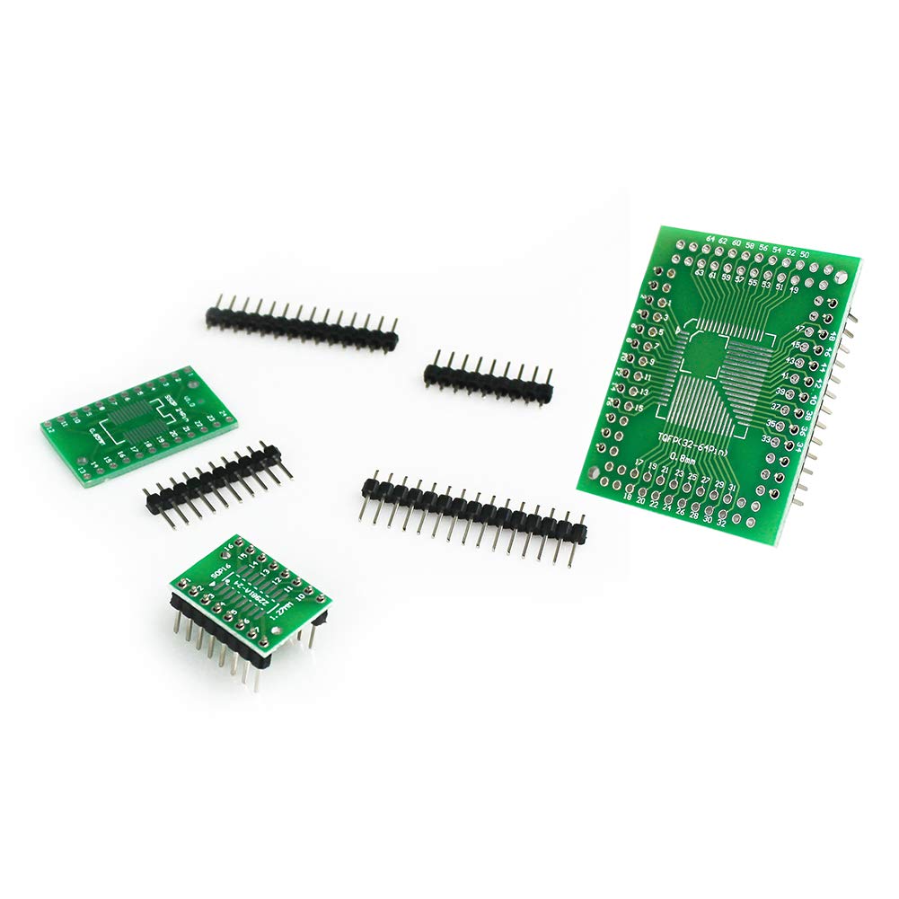 KeeYees 12 Types SMD to DIP Adapter PCB Proto Board Kit SOP8 SOP10 SOP14 SOP16 SOP20 SOP24 SOP28 0402/0603/0805 SMT SOT89/SOT223 TQFP100 QFN32 QFN44/48 with 40pcs 2.54mm Pin Header