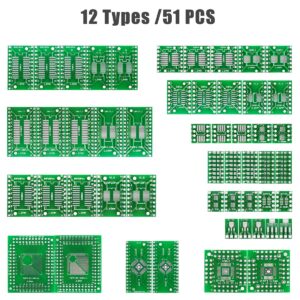 KeeYees 12 Types SMD to DIP Adapter PCB Proto Board Kit SOP8 SOP10 SOP14 SOP16 SOP20 SOP24 SOP28 0402/0603/0805 SMT SOT89/SOT223 TQFP100 QFN32 QFN44/48 with 40pcs 2.54mm Pin Header