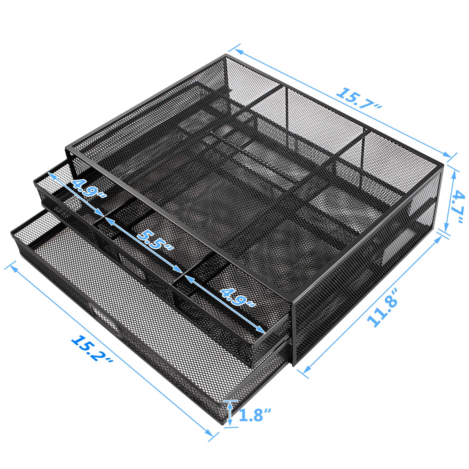 Monitor Stand Riser with Dual Pull Out Storage Drawer - Metal Mesh Desk Organizer with Drawer, Drawer, Office Supply for Computer, PC, Laptop, Printer, Notebook, iMac